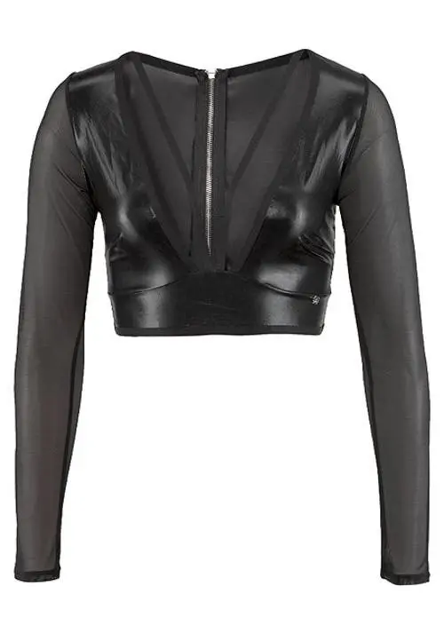 LASCANA Faux Leather And Mesh Top