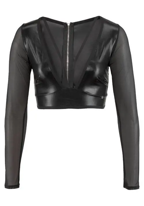 LASCANA Faux Leather And Mesh Top