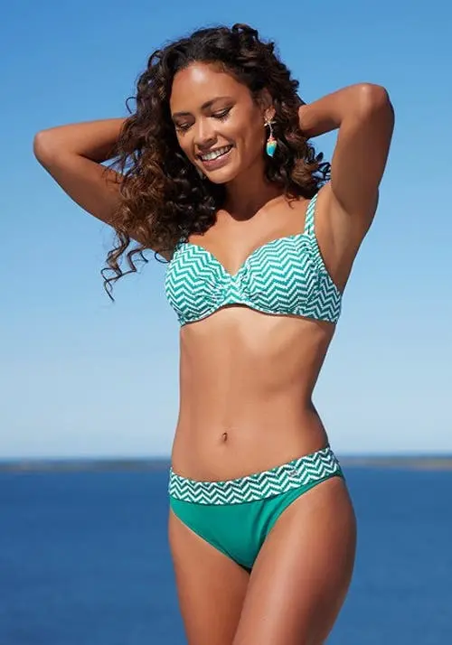 LASCANA Chevron Fold Over Bikini Bottom - Green & White