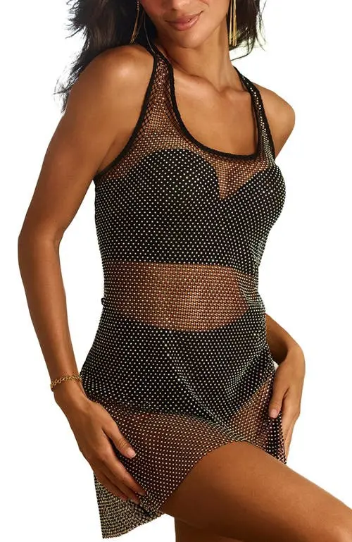 LASCANA Rhinestone Mesh Negligee - Black