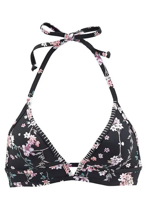 LASCANA Plunge Triangle Bikini Top - Black Printed