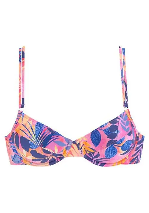 LASCANA Tropical Print Underwire Bikini Top - Pink-printed