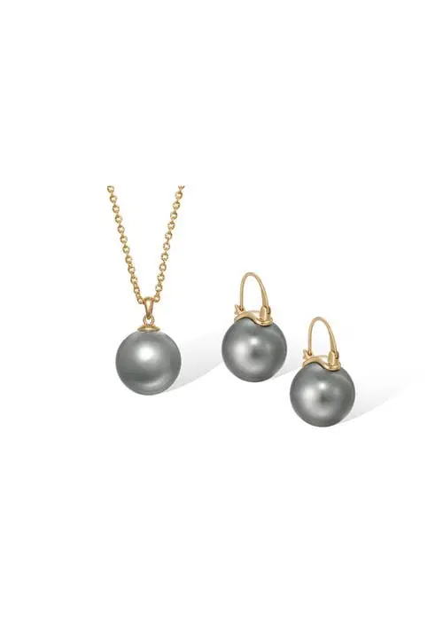 RC RETRO CHIC Retro Pearl Necklace & Earrings Set - Grey