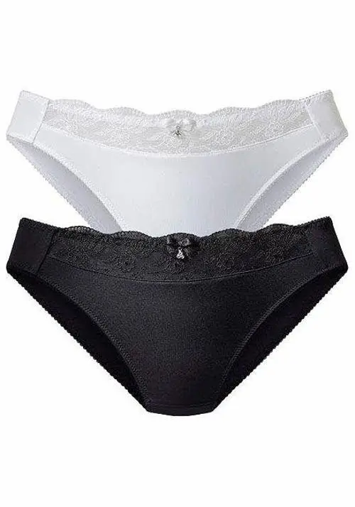 LASCANA 2 Pk Lace Accent Panties - Black & White