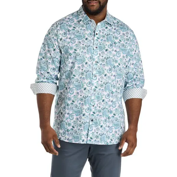 SYNRGY BY DXL Big & Tall Large Paisley Sport Shirt - White Multi