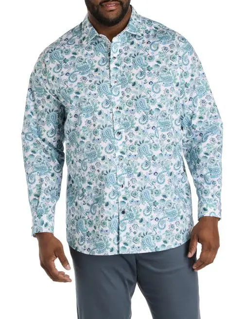 SYNRGY BY DXL Big & Tall Large Paisley Sport Shirt - White Multi