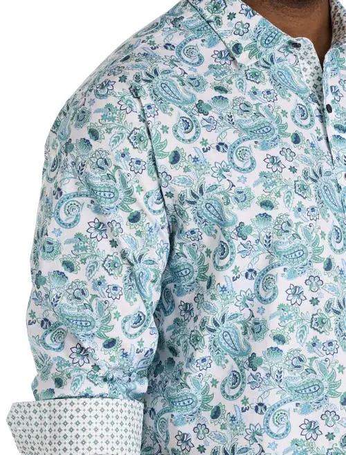 SYNRGY BY DXL Big & Tall Large Paisley Sport Shirt - White Multi
