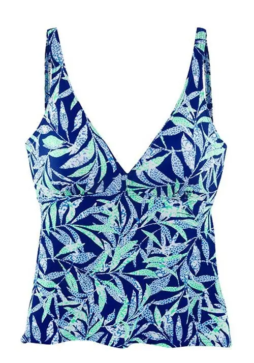 LASCANA Tropical Print Underwire Tankini Top - Blue-printed - 32b