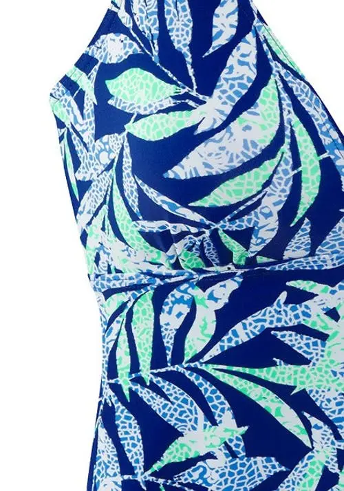 LASCANA Tropical Print Underwire Tankini Top - Blue-printed - 32b