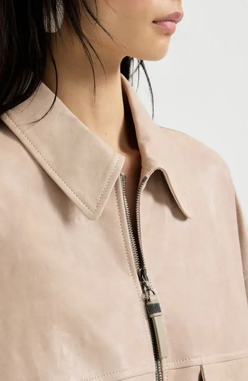Brunello Cucinelli Leather Shirt Jacket - Beige