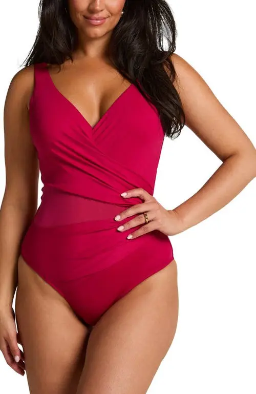 Hunkemoller Shaping Mesh One Piece Swimsuit - Sangria