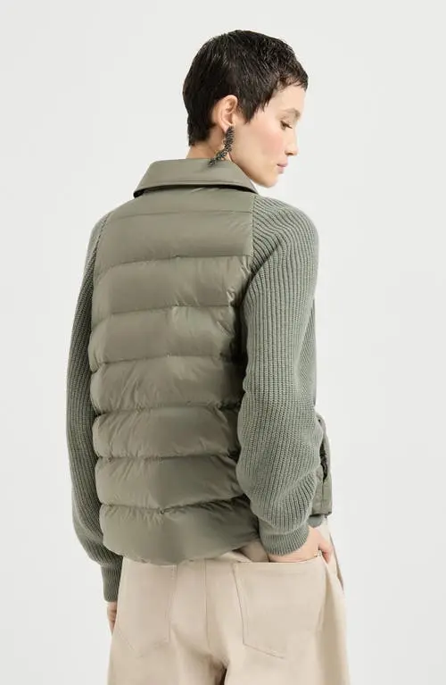 Brunello Cucinelli Nylon Down Shirt Jacket With Monili Detail - Green