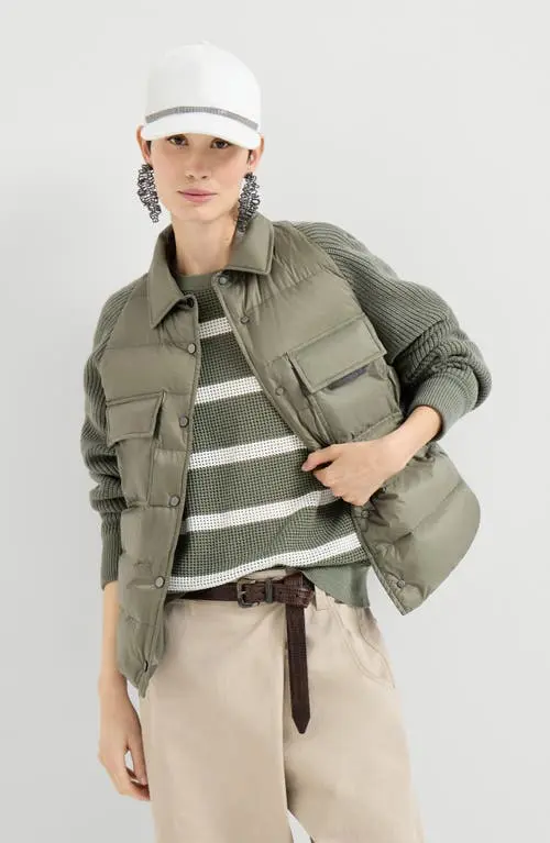 Brunello Cucinelli Nylon Down Shirt Jacket With Monili Detail - Green