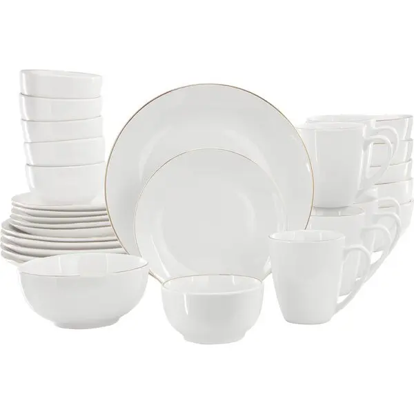 GIBSON HOME Ogalla 30 Piece Gold Banded Fine Ceramic Dinnerware Set - White