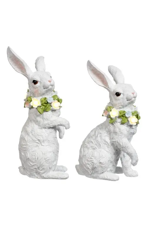 MARK ROBERTS Lighted Bunny With Wreath - White