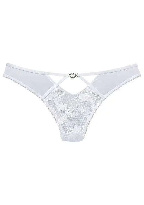 LASCANA Rhinestone Lace Thong - White