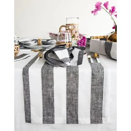 SOLINO HOME Linen Table Runner For Dining Table - Black And White
