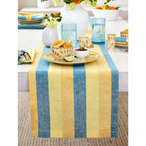 SOLINO HOME Linen Table Runnercabana Stripe - Bright Summer Stripe
