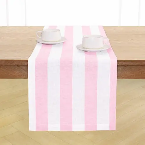 SOLINO HOME Linen Table Runnercabana Stripe - Cherry Blossom And White