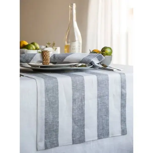 SOLINO HOME Linen Table Runner For Dining Table - Grey And White