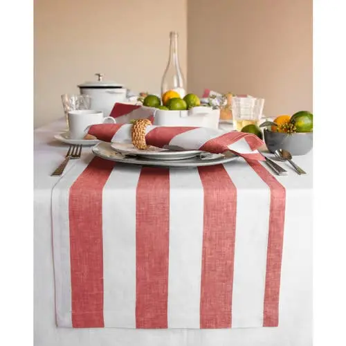 SOLINO HOME Linen Table Runner For Dining Table - Red And White