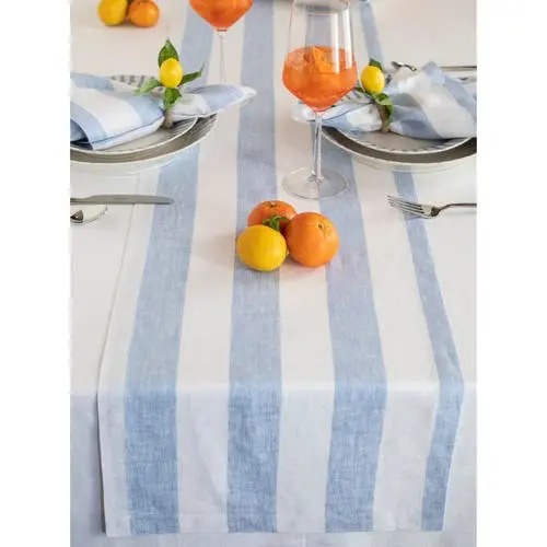 SOLINO HOME Linen Table Runner For Dining Table - Sky Blue And White