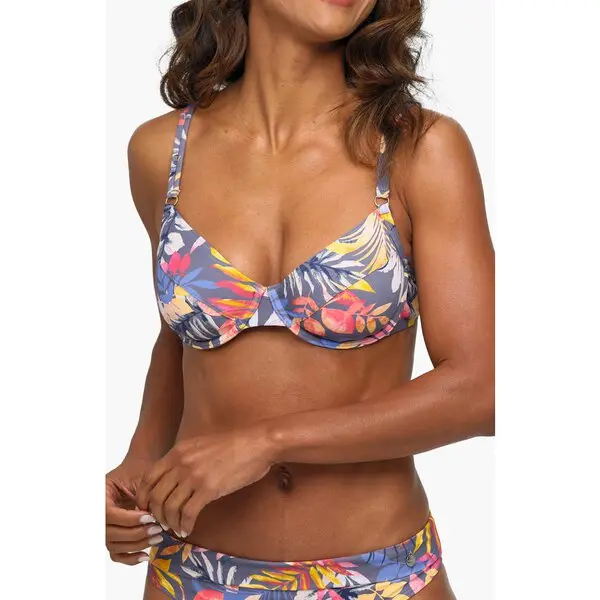 LASCANA Tropical Print Underwire Bikini Top - Grey Printed