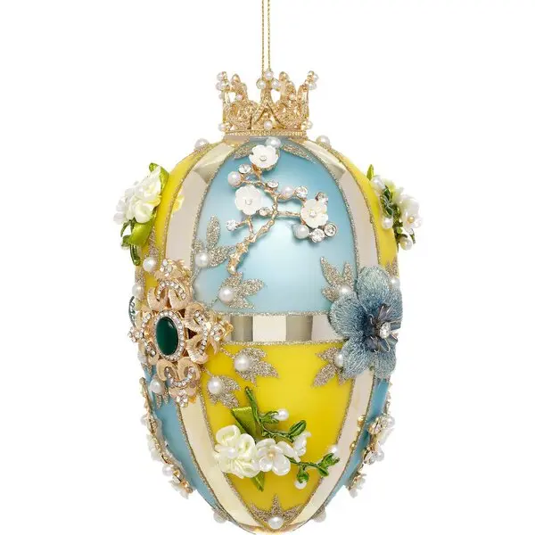 MARK ROBERTS Faberge Jewel Egg Ornament, Blue Yellow - Sky Blue