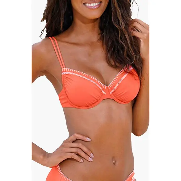 LASCANA Underwire Bikini Top With Crochet Border - Coral