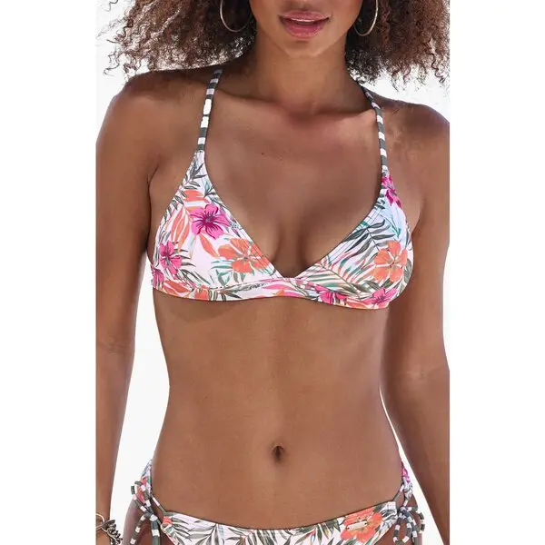 LASCANA Cross Back Triangle Bikini Top - White Printed