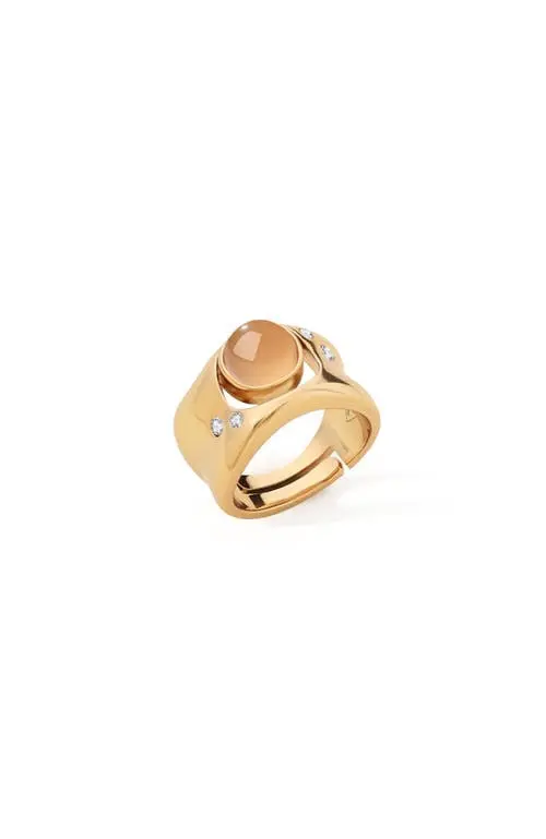 RC RETRO CHIC Wide Ring With Glass Gemstones - Gold & Orange