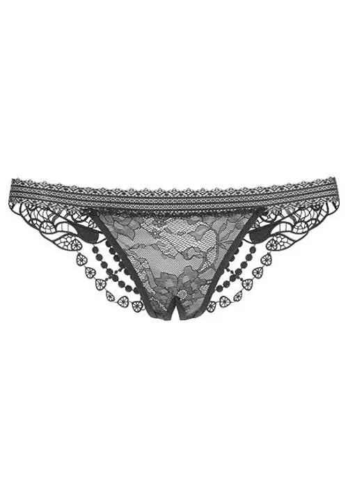 LASCANA Embroidered Lace Thong - Black
