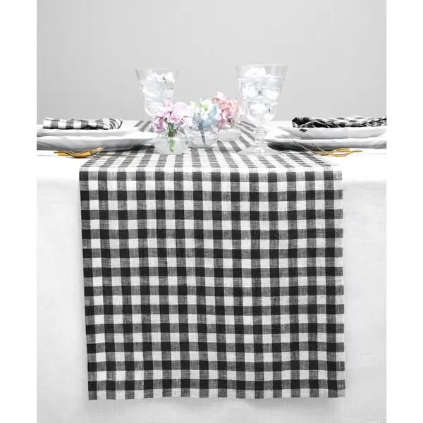 SOLINO HOME Linen Table Runnergingham Check - Black