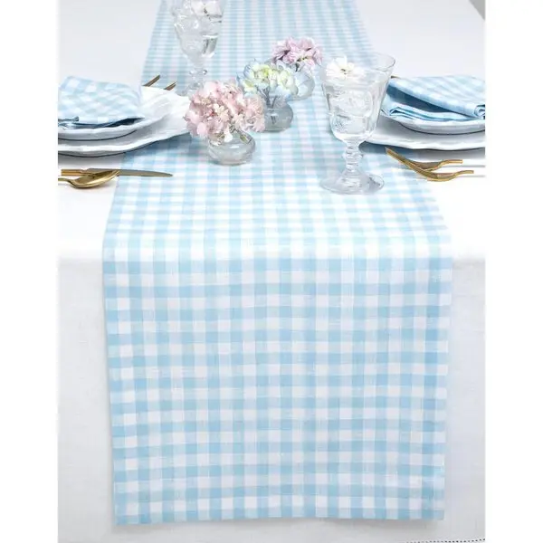 SOLINO HOME Linen Table Runnergingham Check - Blue Bell