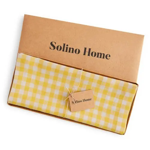 SOLINO HOME Linen Table Runnergingham Check - Marigold Yellow