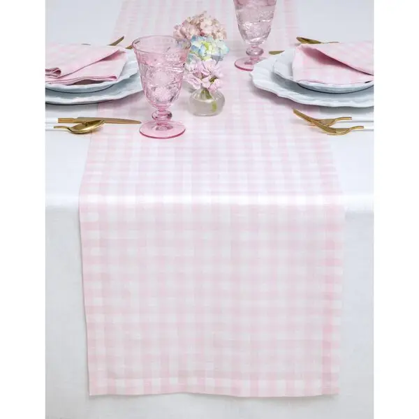 SOLINO HOME Linen Table Runnergingham Check - Marshmellow Pink