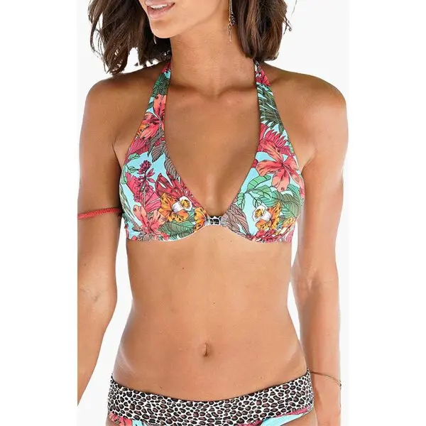 LASCANA Tropical Underwire Bikini Top - Turquoise Print