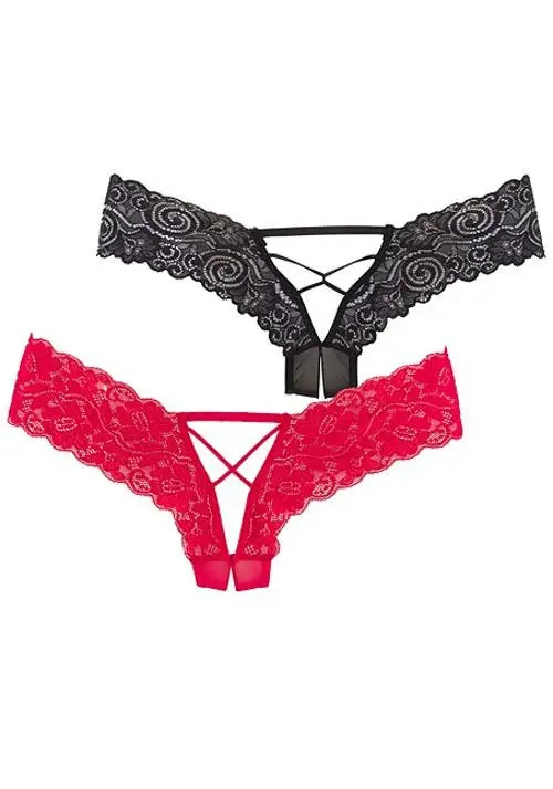 LASCANA Pk Strappy Open Thongs - Black & Red