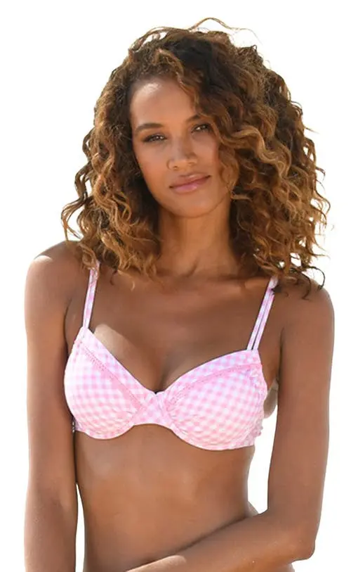 LASCANA Gingham Underwire Bikini Top - Rose & White