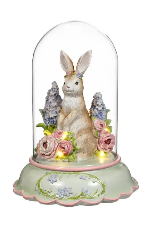 MARK ROBERTS Lighted Bunny With Flower Dome - Light Brown
