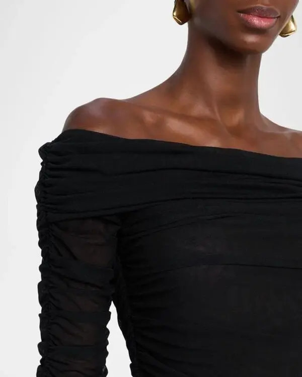 L & APOS;AGENCE Poppie Gathered Off-shoulder Bodysuit