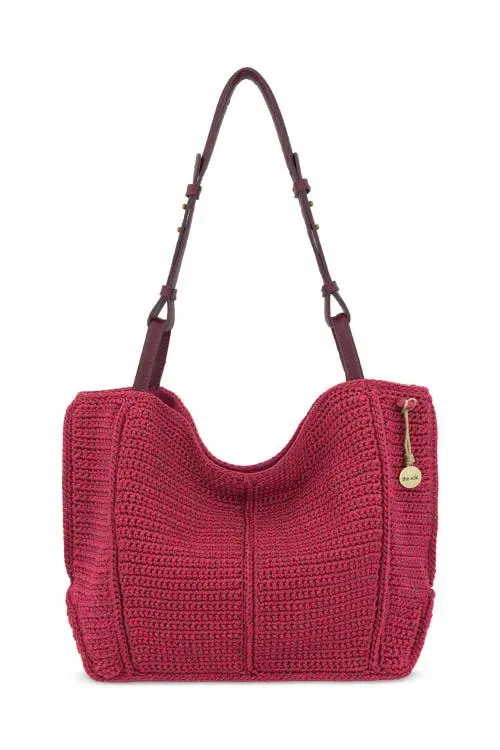 THE SAK Los Feliz Medium Crochet Tote Bag - Black Cherry Static