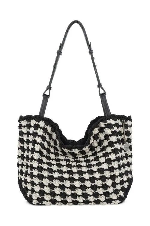 THE SAK Los Feliz Medium Crochet Tote Bag - Black Ecru Shell