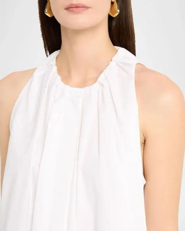 Co Sleeveless Gathered Tunic Shirt - White