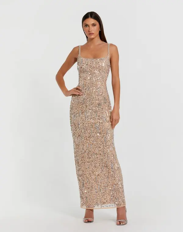 Mac Duggal Embellished Square Neck Column Gown