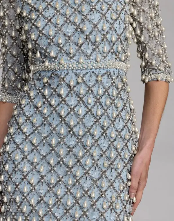 MAC DUGGAL COLLECTION Pearl Embellished 3/4 Sleeve Gown