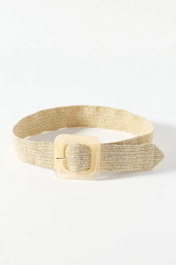 Anthropologie Raffia Waist Belt - Gold Metallic