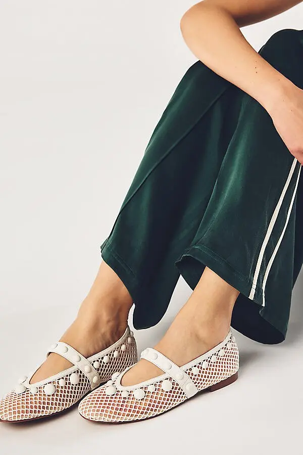 BIBI LOU Netted Studded Mary Jane Flats - White