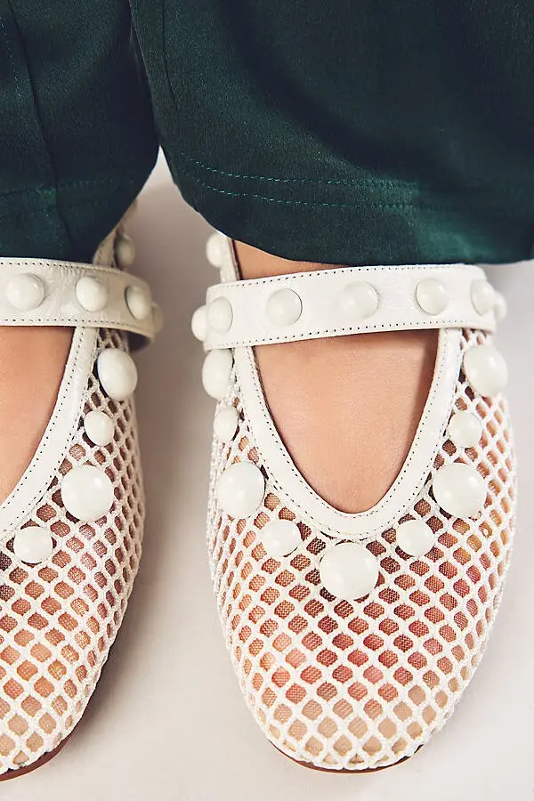 BIBI LOU Netted Studded Mary Jane Flats - White