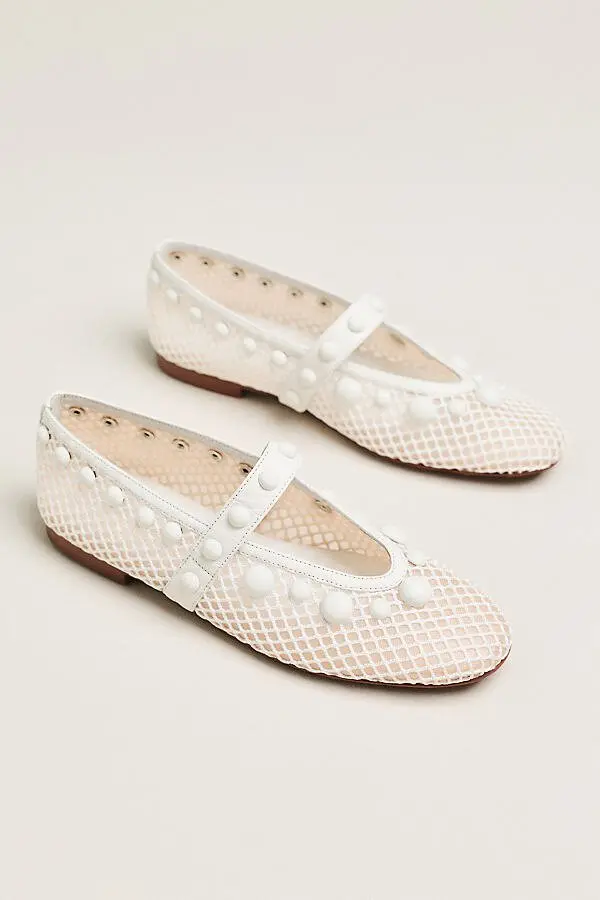 BIBI LOU Netted Studded Mary Jane Flats - White